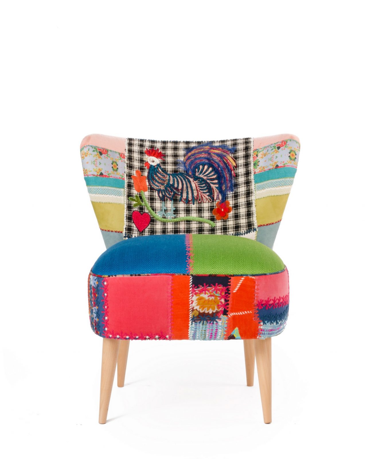 Rooster / Print Linen Embroidered Lolita Chair - Bokja