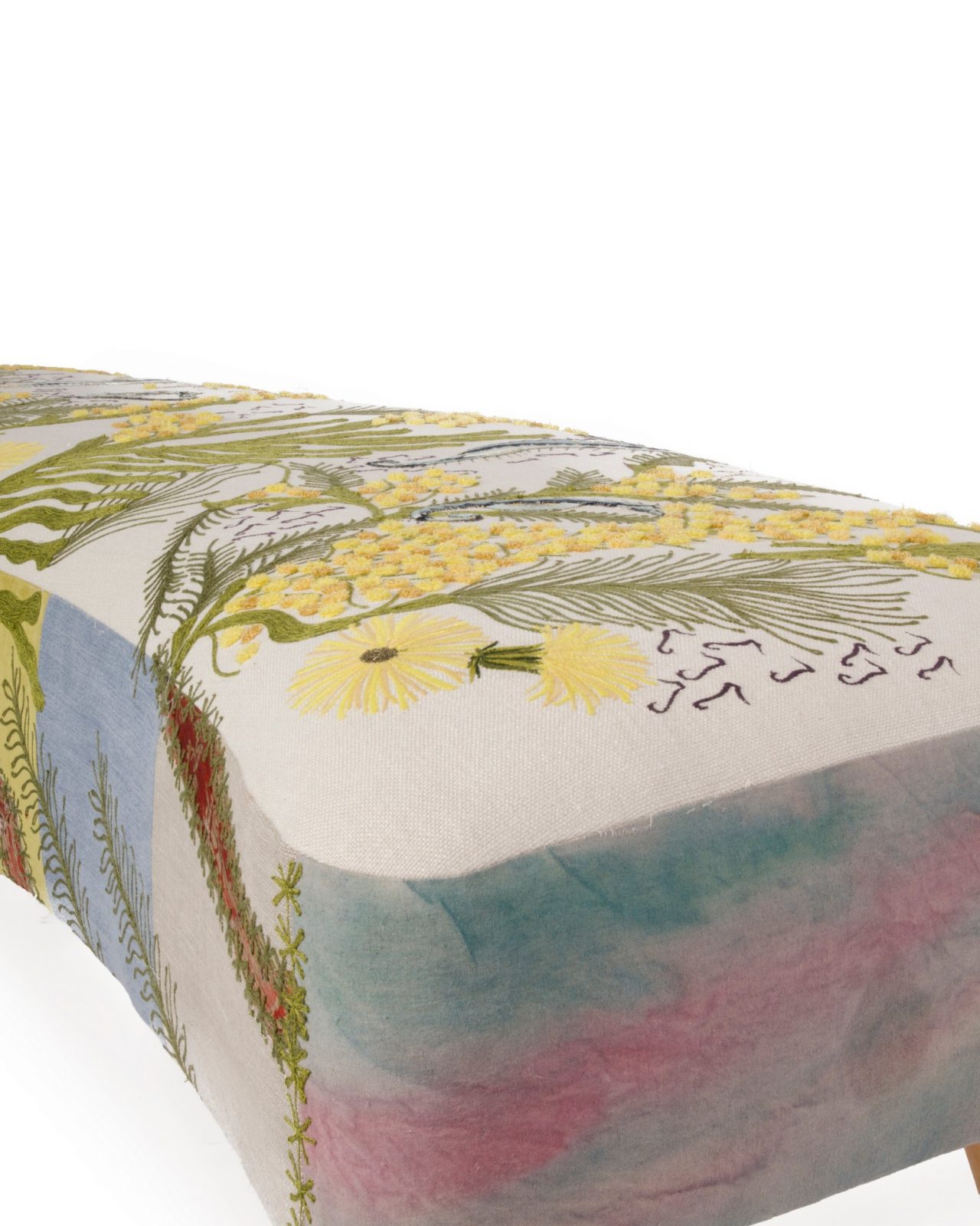 Mimosa / Linen Embroidered Fattouch Benchwith Wood Frame - Bokja